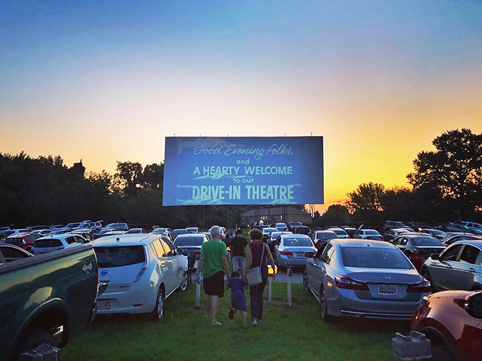 Modern convenience meets retro fun at the Summer Drive-In. That organized parking lot is ready for a full house!