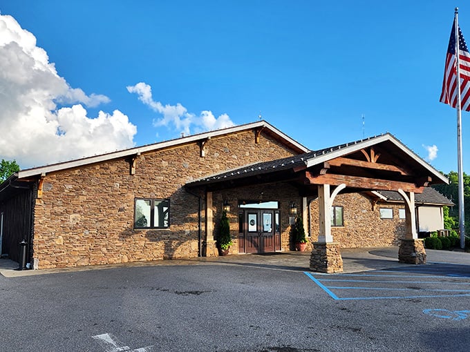 The Wonder Bar's rustic stone exterior promises hearty portions and time-honored recipes in a setting that feels like coming home.