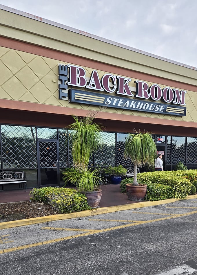 The Back Room's understated exterior perfectly matches its intimate, locals-only steakhouse atmosphere inside.