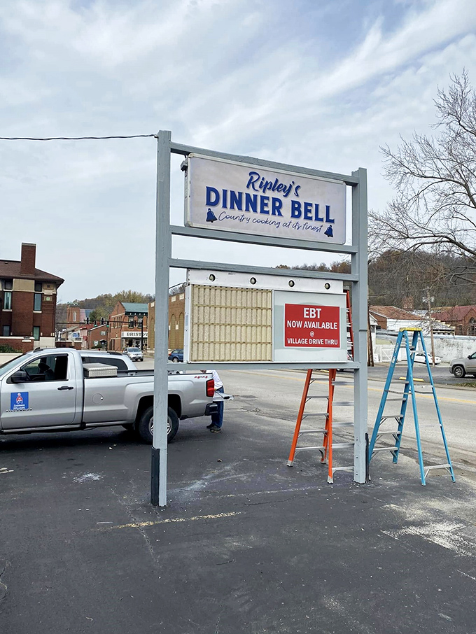The Dinner Bell's country charm signals that serious comfort food awaits just beyond that welcoming front door.