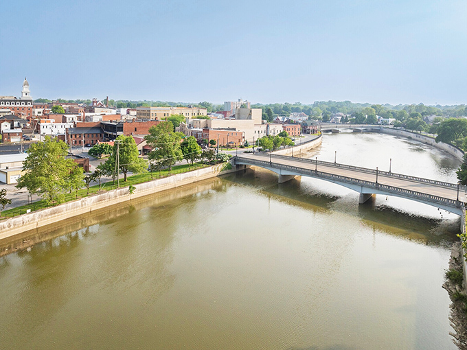The Sandusky River flows gently through Tiffin, giving this Ohio town a peaceful, postcard-worthy charm from every angle.