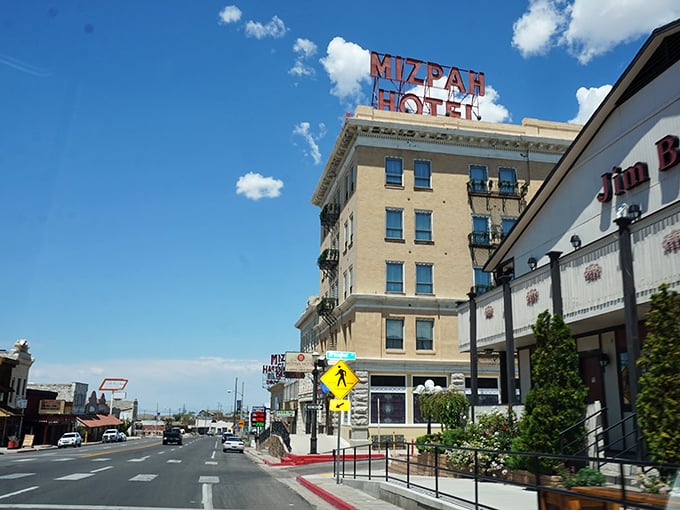 The historic Mizpah Hotel towers over Tonopah's main street where old Nevada charm meets surprisingly affordable modern living.