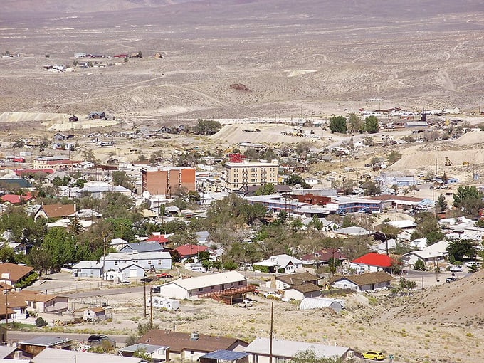 Tonopah's historic main street from a bird's eye view feels like a western movie set where the prices are the most surprising plot twist.