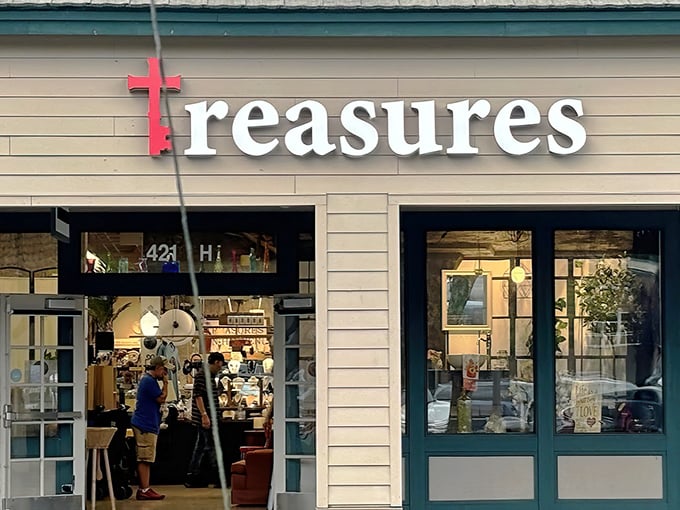 "Treasures" indeed&mdash;this North Bend shop's inviting storefront offers a glimpse of the carefully curated finds within.