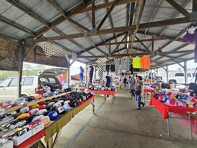 US 1 Metro Flea Market's covered shopping area &ndash; where baseball caps and bargains live together in perfect harmony.
