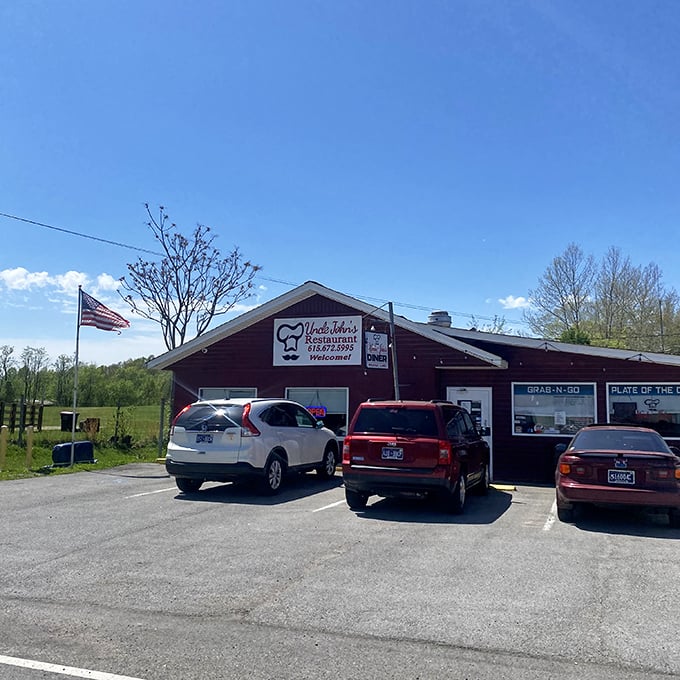 Uncle John's proudly flies the American flag outside its humble building where classic diner fare awaits in Goodlettsville.