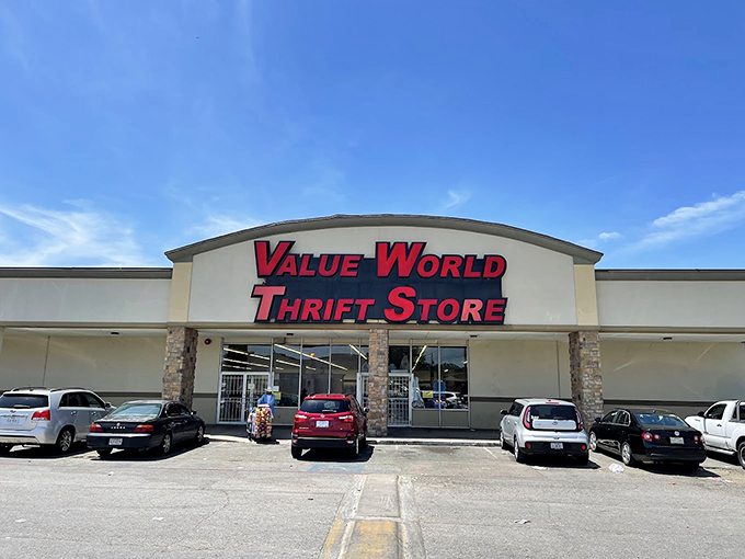 Value World's welcoming storefront promises adventures in affordable style. The name says it all!