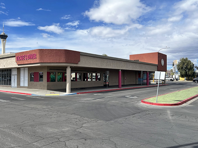 The Stratosphere tower in the distance reminds you that sometimes the best views come with breakfast.