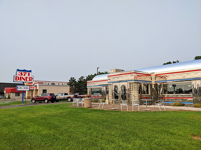 The classic stainless steel exterior shines in the Minnesota sun, a chrome time capsule where breakfast is always just being served.