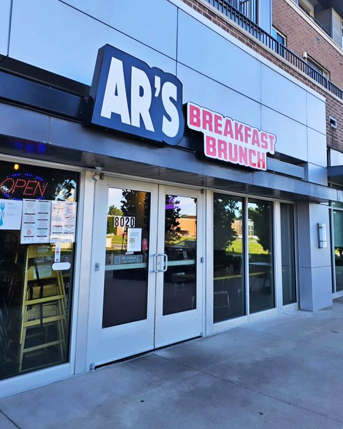 Clean lines and professional appearance hint at the serious breakfast craftsmanship happening behind those welcoming doors.