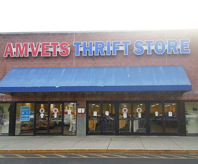 The clean, professional signage reflects the organization's commitment to serving veterans through community thrift shopping.