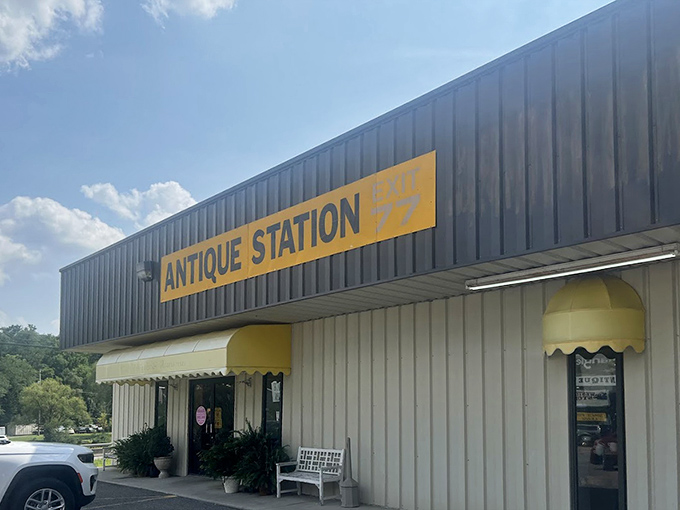 Clean, welcoming entrance promises organized treasures rather than overwhelming clutter - shopping heaven awaits inside.