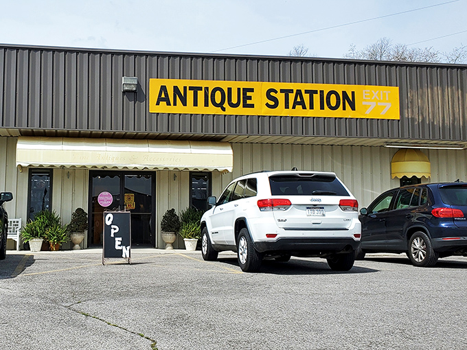 The unassuming exterior of Antique Station gives no hint of the treasure trove waiting just beyond those doors.