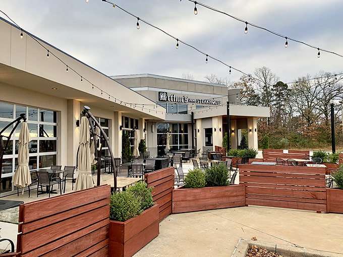 Contemporary elegance meets old-school steak mastery. Arthur's exterior promises a dining experience worth dressing up for.