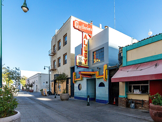The Guthries Alley sign stands as a beacon of Bakersfield's country music soul and unpretentious spirit.