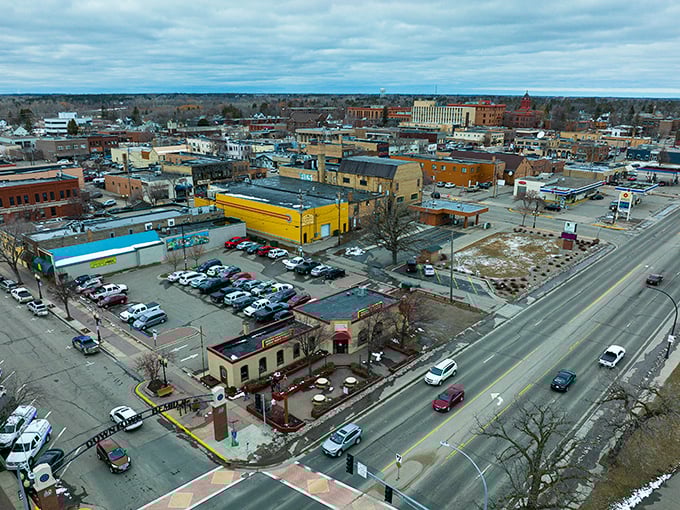 Aerial view of a city where Paul Bunyan would approve of both the scenery and sensible living costs.