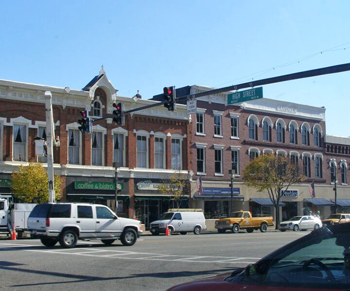 The sturdy brick buildings on High Street feel wonderfully rooted, reminding you of the architectural grit of an older era.