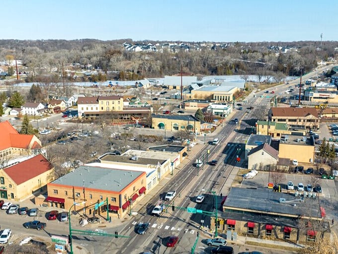 Historic downtown Chaska features distinctive yellow brick buildings and budget-friendly shops where retirees can make their dollars stretch further.