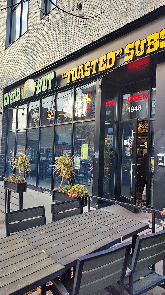 Sandwich artistry with attitude. Cheba Hut's outdoor tables invite you to linger over every perfectly toasted bite.