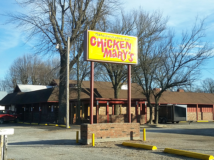 The simple roadside sign for Chicken Mary's has guided hungry travelers to chicken paradise for generations. A true Kansas landmark.