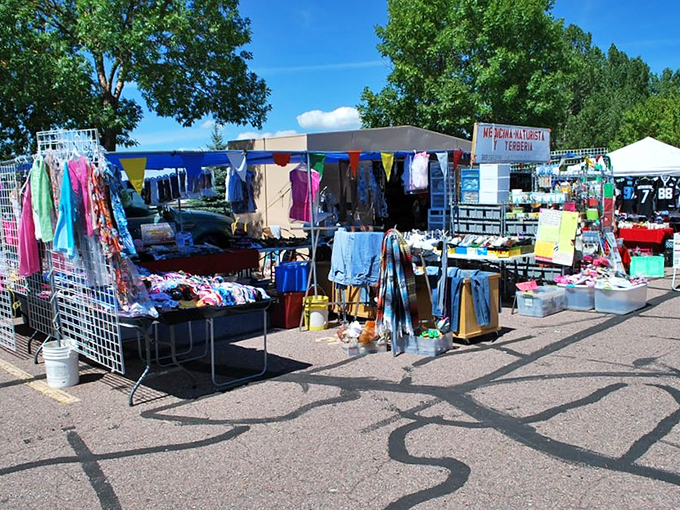 Colorful displays under blue skies create the perfect backdrop for Colorado's most authentic flea market experience.
