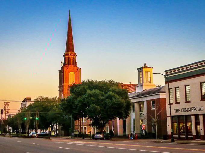 The old downtown architecture shows off details that modern construction forgot how to make, beautiful and built to last.