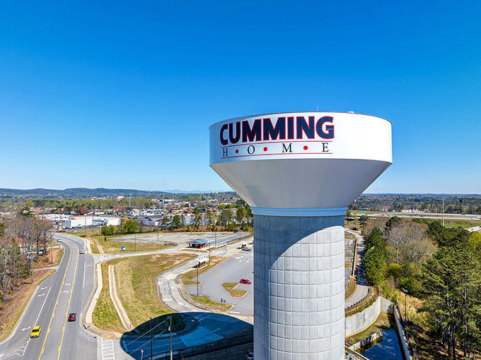 This water tower stands tall like a beacon of affordable living, welcoming newcomers to Georgia's hidden retirement gem.