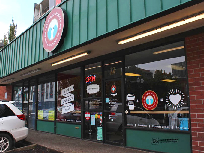 The clean lines and welcoming windows of Delicious Donuts invite you in. Portland's no-nonsense approach to donut perfection.