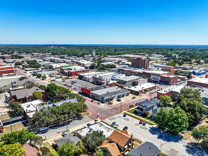 A bird&rsquo;s-eye view of Denison reveals a downtown where historic charm meets small-town warmth, and every street tells a piece of Texas history.