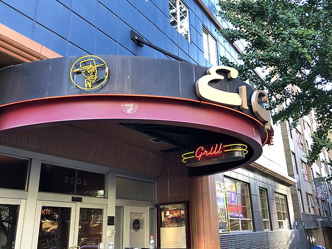 The curved facade beckons like a siren call to steak lovers seeking tableside drama with their dinner.