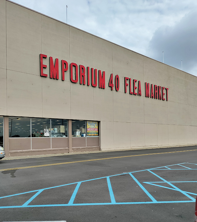 Bold red letters announce this urban treasure hunt headquarters, where weekend warriors gather to seek vintage glory.