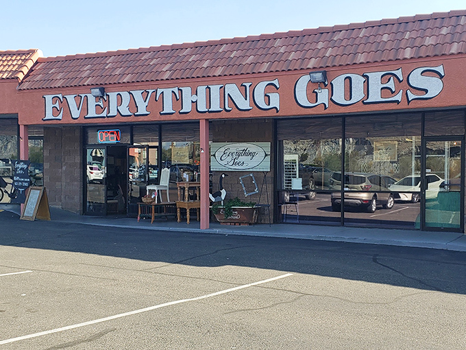 Red tile roof and welcoming windows create the perfect frame for Phoenix's most eclectic antique adventure.