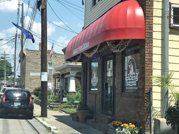 Even in daylight, you can tell this place has character. Where chicken dreams and space themes create a universe of flavor.