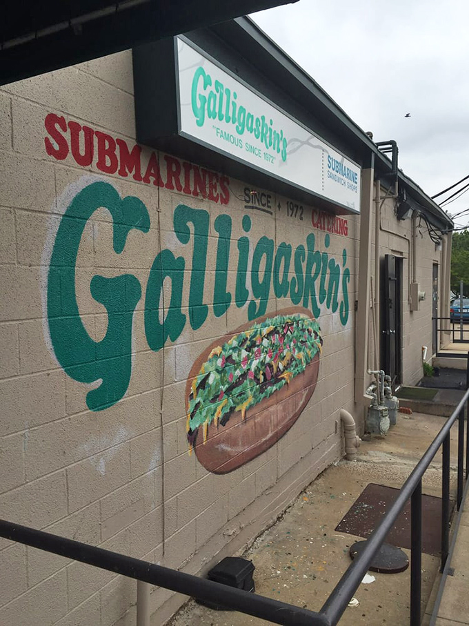Fort Worth character painted right on the wall - where submarine sandwiches become edible works of art.