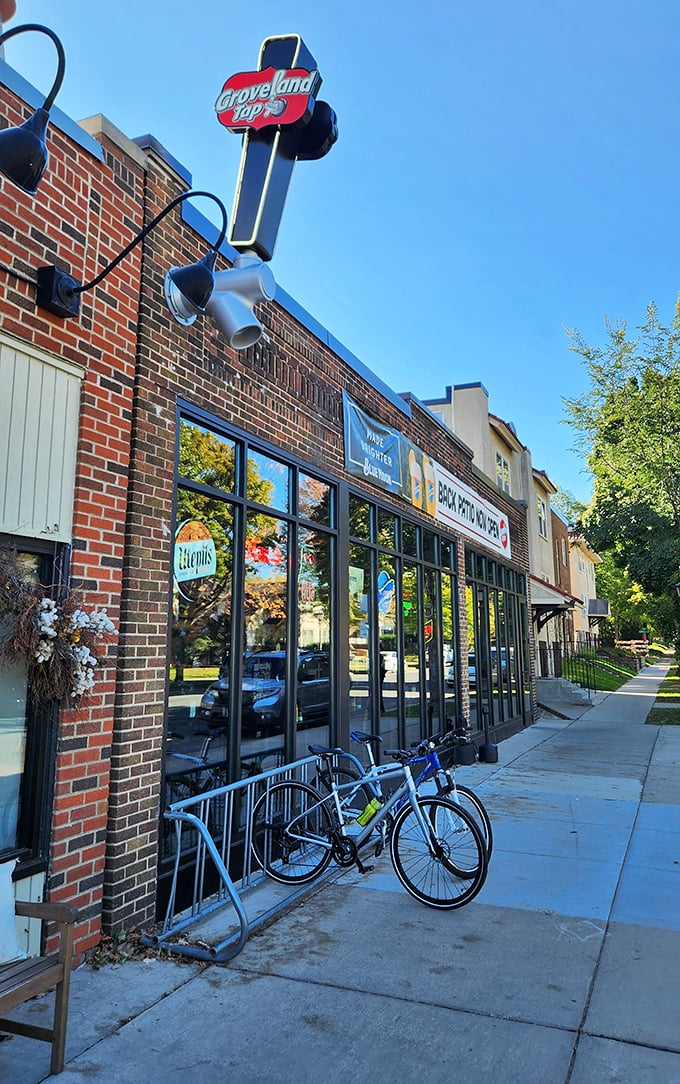 Bikes parked outside hint at locals' willingness to pedal for these legendary cheese-stuffed patties. Worth every calorie!