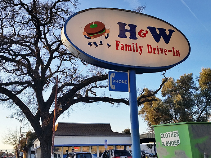 That vintage sign promises honest burgers and root beer floats in small-town style.