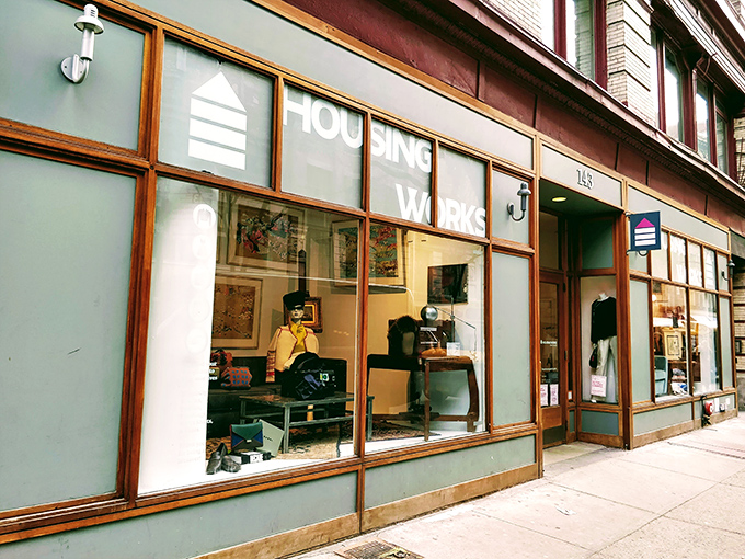 Those large windows reveal carefully arranged displays that make thrift shopping feel like browsing an upscale boutique.
