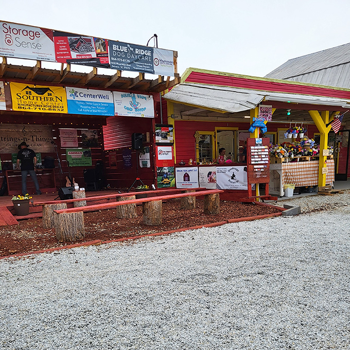 The rustic signage and hay bale seating create that down-home atmosphere where deals feel like friendly neighborhood exchanges.