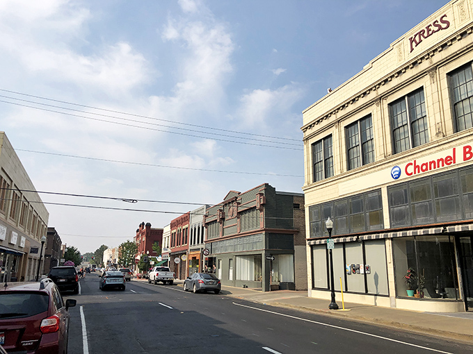 Historic buildings line Idaho Falls' main street, standing proud like they know they're part of something special.