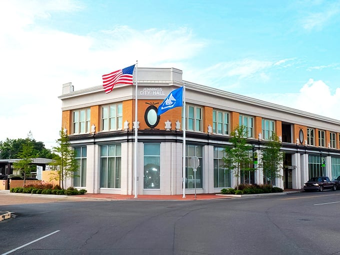 Jennings' modern city hall stands proudly under Louisiana skies, proving small towns can be both practical and pretty.