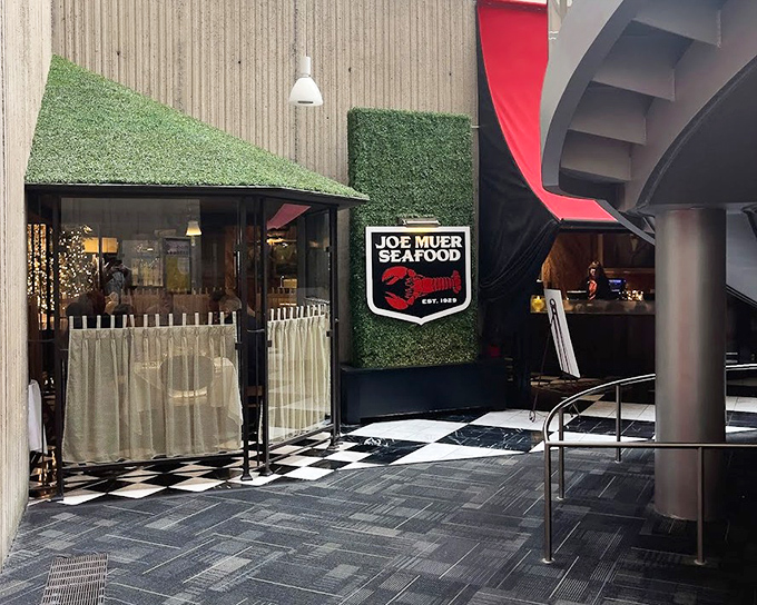 Joe Muer's entrance combines classic style with that show-stopping green wall &ndash; as fresh as their seafood.