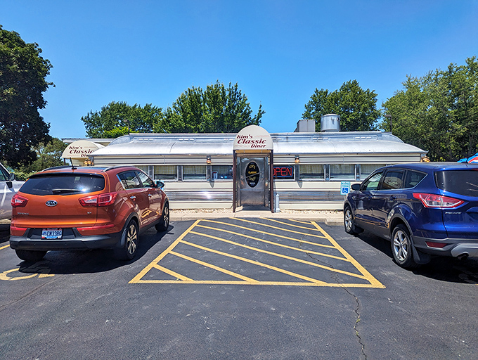The gleaming silver exterior of this vintage dining car diner shines like a chrome time machine to tastier days.