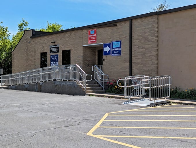 The accessible entrance and professional setup show how community volunteers can create shopping magic for everyone. 