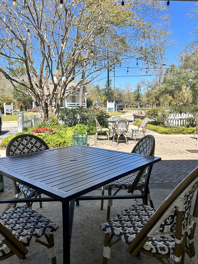Perfect spot for afternoon conversations where time moves slower and worries seem to drift away downstream.