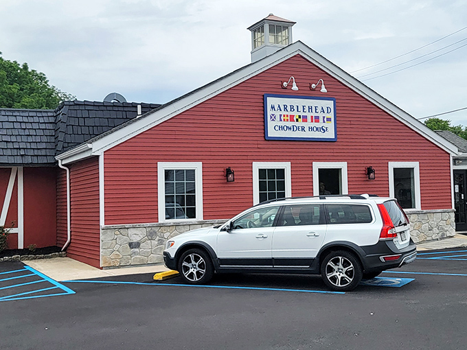 This bright red chowder house stands out like a lighthouse, guiding hungry travelers to bowls of creamy seafood bliss.
