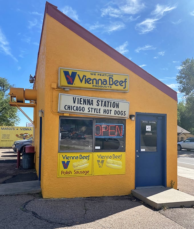 That Vienna Beef sign isn't just decoration &ndash; it's a promise of authentic Chicago-style dogs in the heart of Colorado Springs.