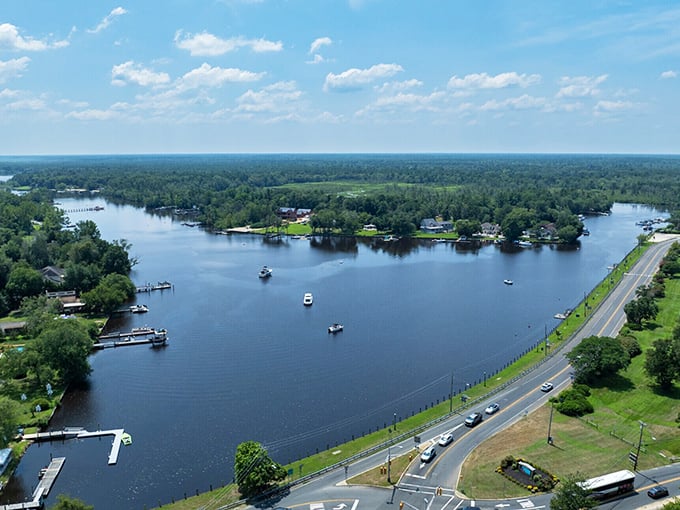 The peaceful waters of Mays Landing reflect the sky like a mirror, inviting boaters to drift away from everyday worries.