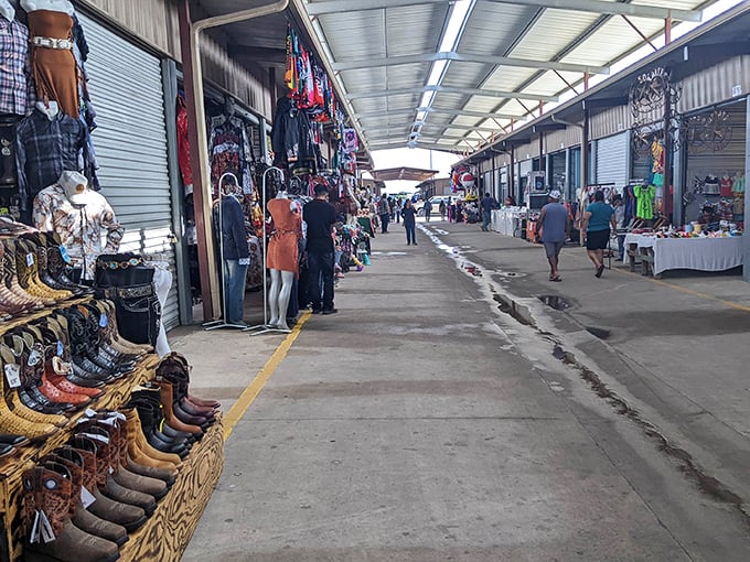 The weathered "Traders Village" sign stands as a rustic welcome to this sprawling marketplace. Texas trading post tradition lives on!