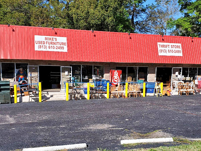 Merchandise spilling onto the sidewalk&mdash;the universal sign of a thrift store that's bursting with bargains. Mike's outdoor display is just the appetizer!