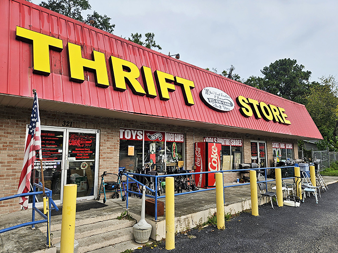 That classic thrift store aesthetic promises the kind of finds that make garage sale enthusiasts cancel weekend plans.